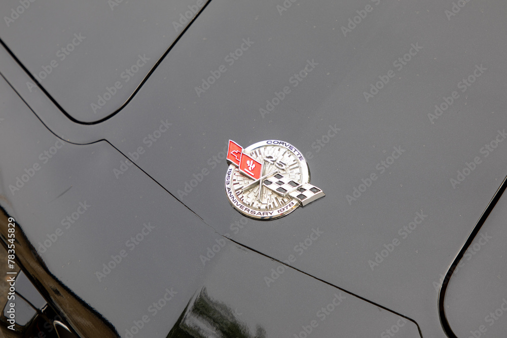 Chevrolet Corvette 25 anniversary sign and logo text brand on vintage ...