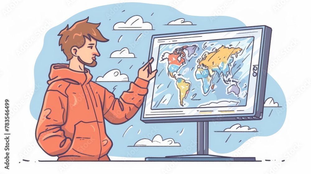 Doodle weather forecast doodle concept of a male character standing in ...