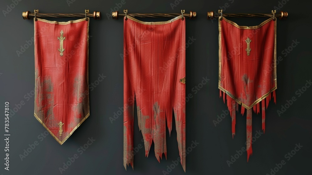 Design for a vertical medieval flag mockup. Detailed 3D pennon on ...
