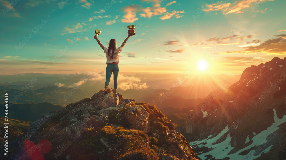 Success images, Winner images, Person standing on top of the mountain ...