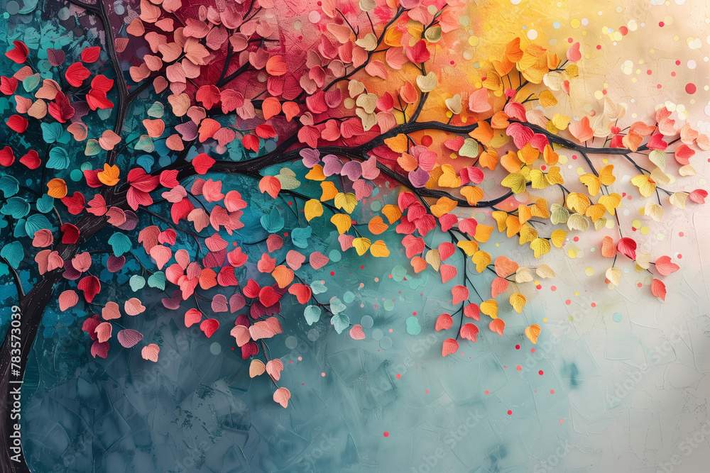 Abstract spring cherry blossom. 3D pointillism art for joyful walls ...