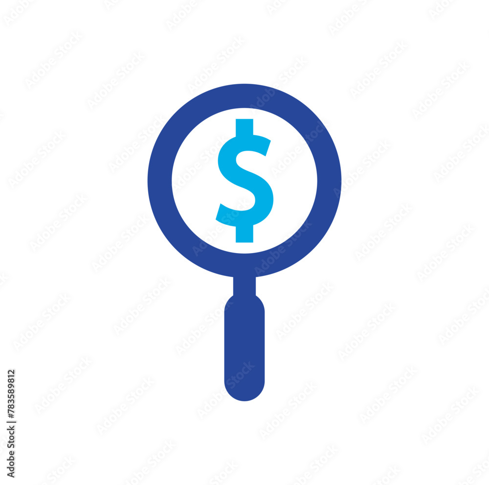 Money Search Logo Icon Template Design. coin and loupe logo combination ...