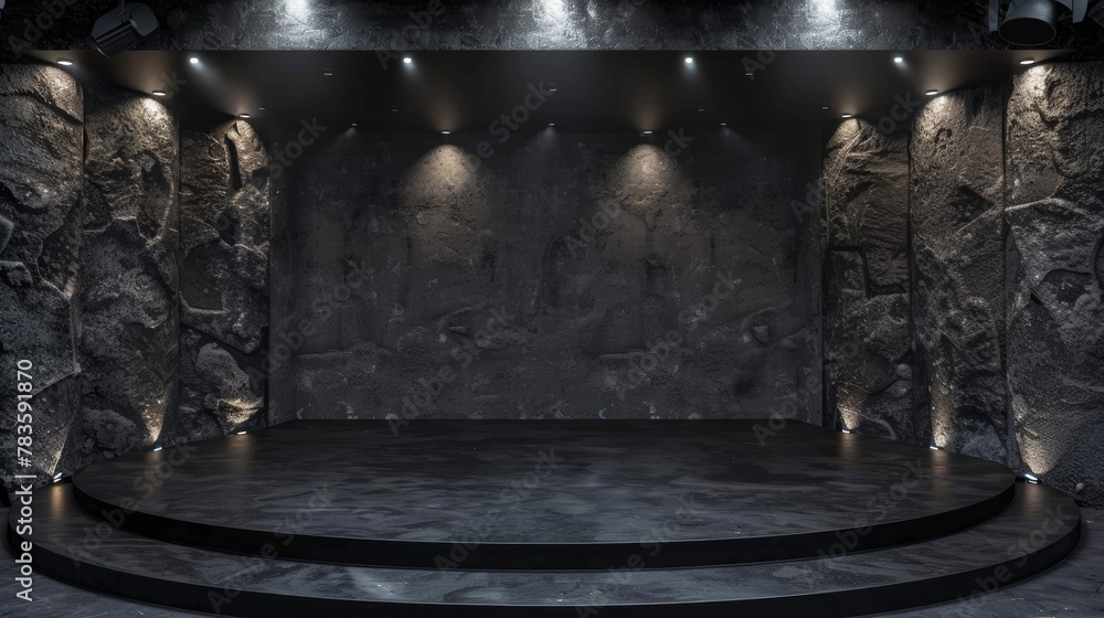 Cave Concert Hall, Stage from Black Stone, Dark Rock Theater Stock ...