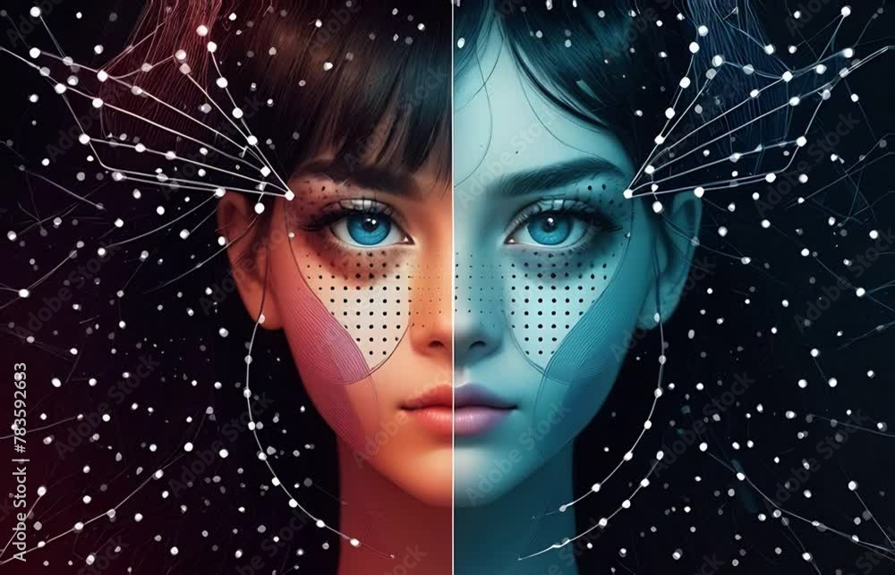 Generative ai motion animation of a woman's face is surrounded by ...