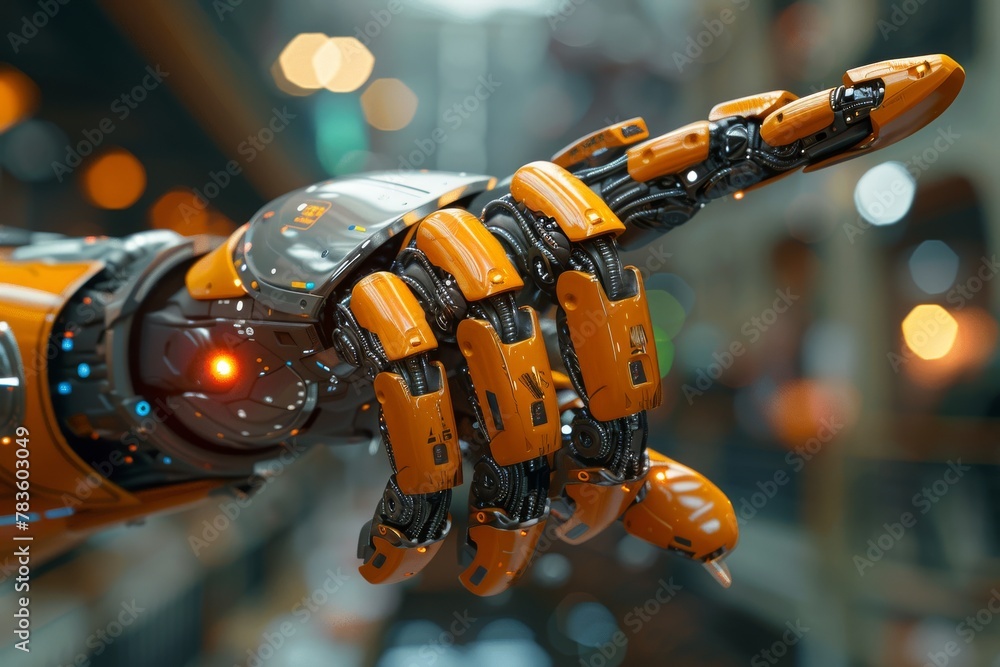 A highly detailed robotic arm shown with a dynamic range of motion and ...