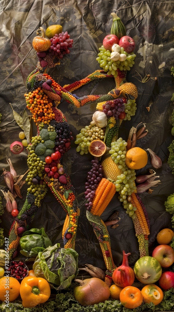 A surreal artwork depicting human figures composed of Vitamin B-rich ...