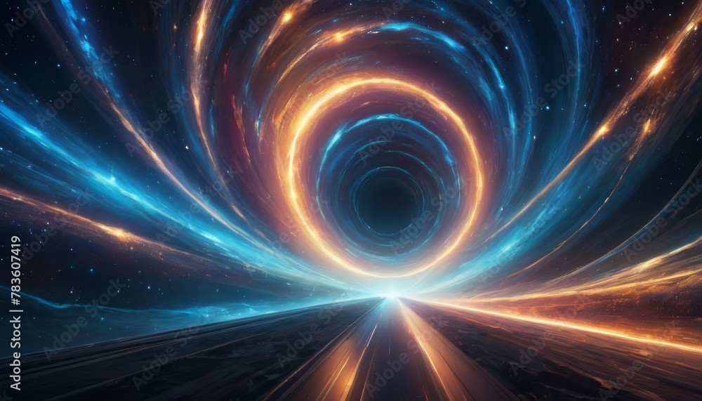 Digital art depicting a vibrant cosmic vortex with swirling star trails ...