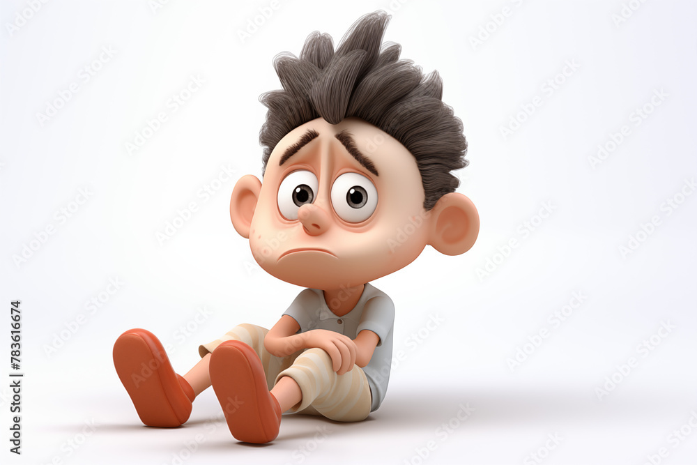 a 3D cartoon animation featuring a character showing boring expression ...