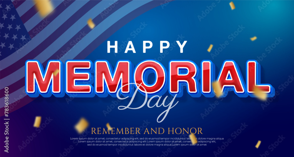 Vector text effect happy memorial day illustration with an american ...