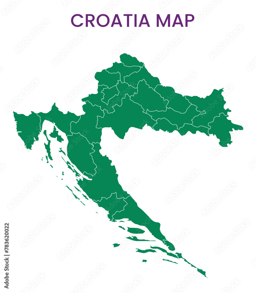 Vetor de High detailed map of Croatia. Outline map of Croatia. Europe ...
