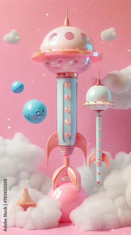 Quirky and imaginative flying objects in a retro-futuristic setting 3d ...