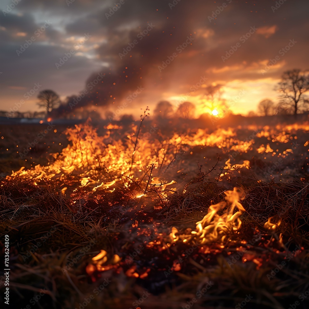 Sunset wildfire scene captured in vivid detail. raw nature's fury ...