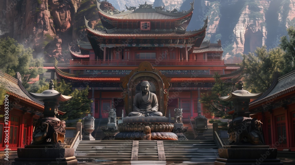 AI generated illustration of a Shaolin temple, an iconic martial arts ...