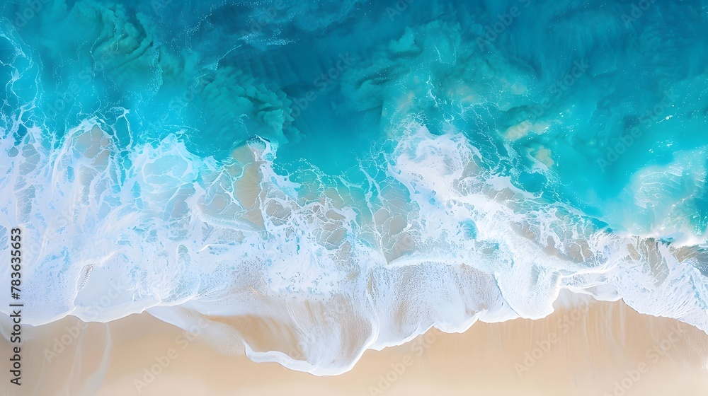 Beach, waves in the sea, white sand beach, top view, blue water wave ...