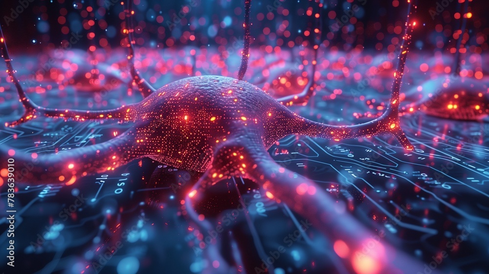 AI generated illustration of blue neuron branching structure synapse on ...