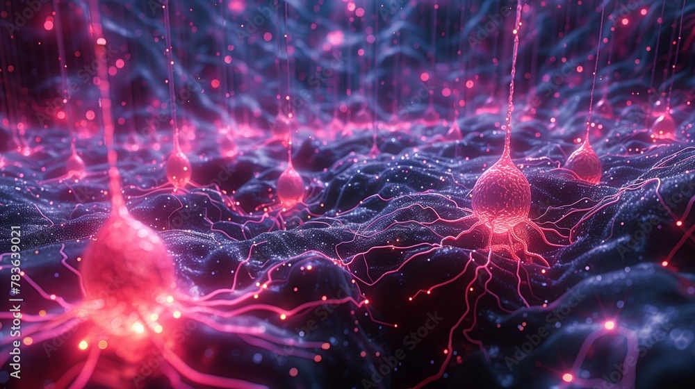 AI generated illustration of blue neuron branching structure synapse on ...