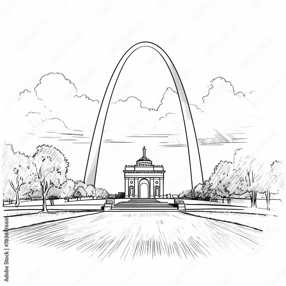 Gateway Arch. Gateway Arch hand-drawn comic illustration. Vector doodle ...