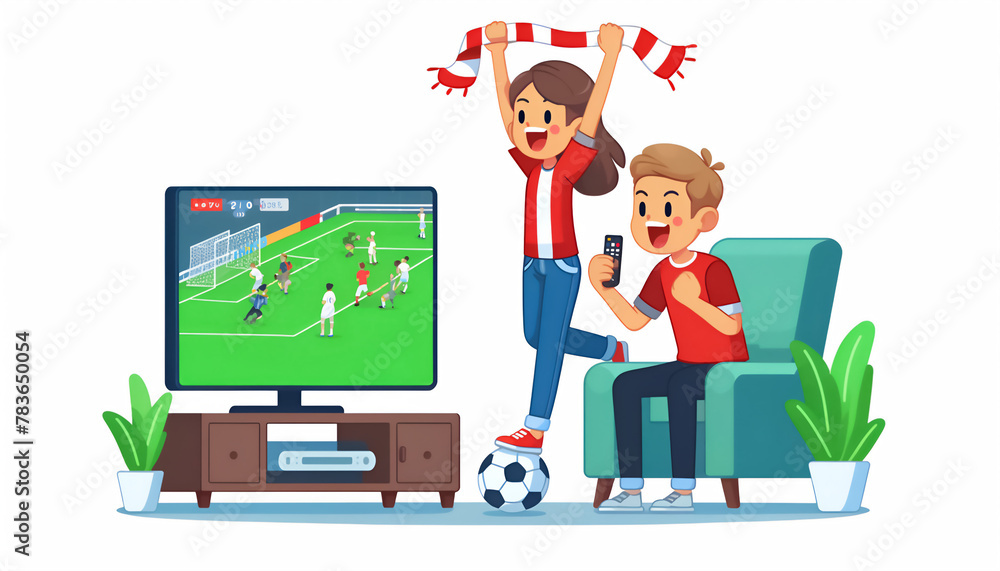 Animated Characters Watching Soccer: Living Room Scene, Enthusiastic ...