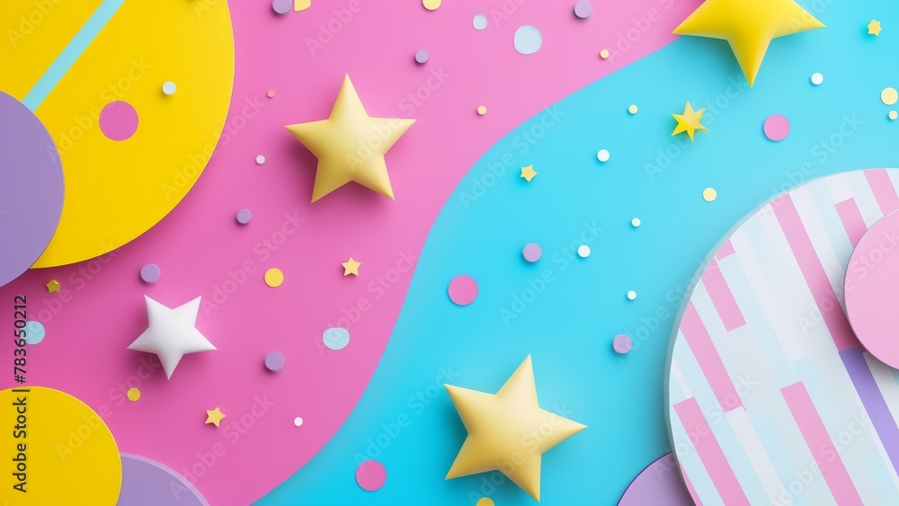 Colorful birthday party background with stars and confetti Stock Photo ...