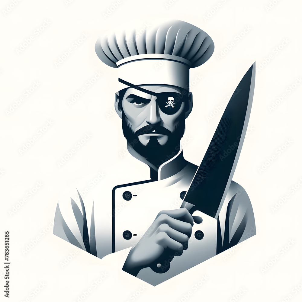 Chef cuisinier pirate: Illustration vectorielle avec rire et couteau ...