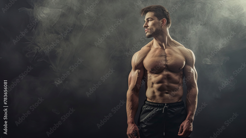 male bodybuilder posing on cool background, young muscular man posing ...