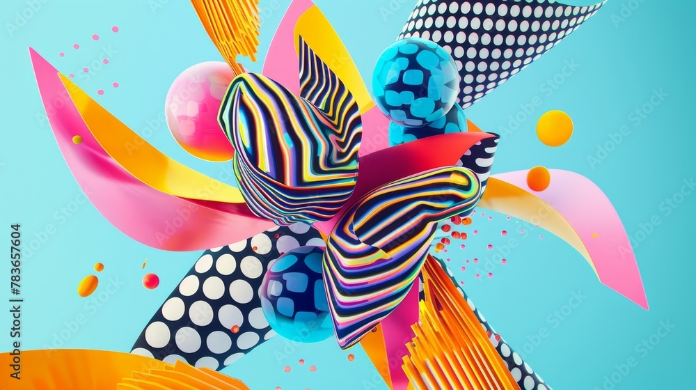 Vibrant and dynamic flying shapes in a psychedelic design 3d style isolated flying objects ...