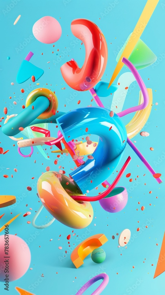 Vibrant and dynamic floating shapes in a psychedelic color scheme 3d ...