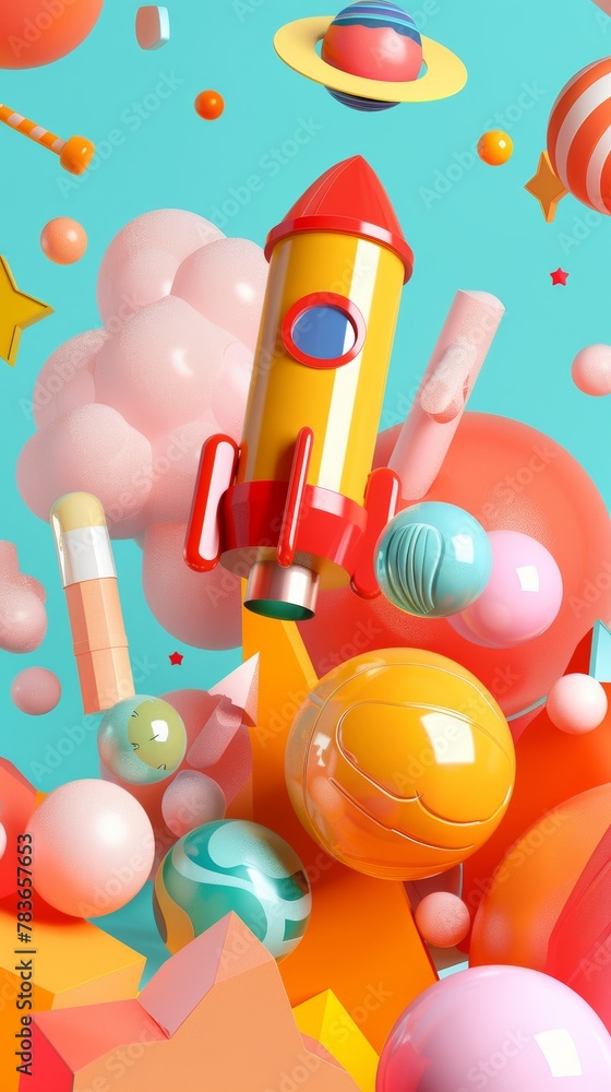 Vibrant and eclectic 3d objects in a cosmic void 3d style isolated ...