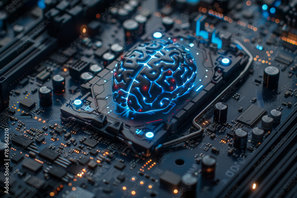 High technology CPU brain central of neural networking, motherboard artificial intelligence ...