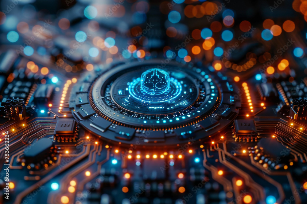 High technology CPU brain central of neural networking, motherboard artificial intelligence ...