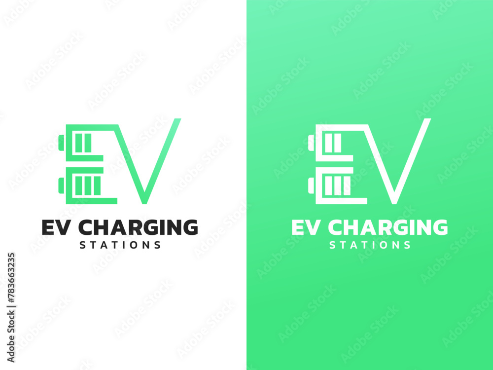 Electric vehicle charging letter EV with in Battery charging Symbol ...