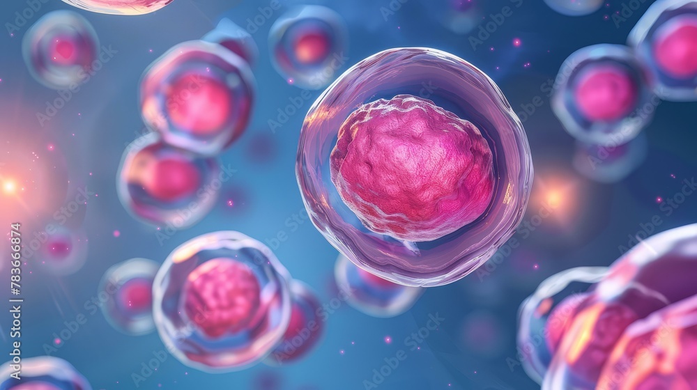 The structure of a human cell under the microscope, illustrating the ...