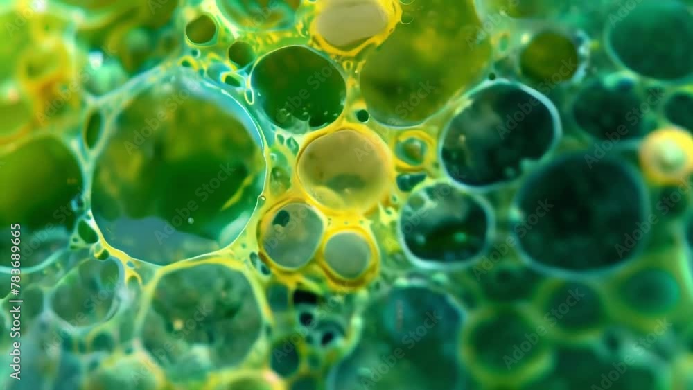 A microscopic view of a vibrant bluegreen algae colony with tiny ...