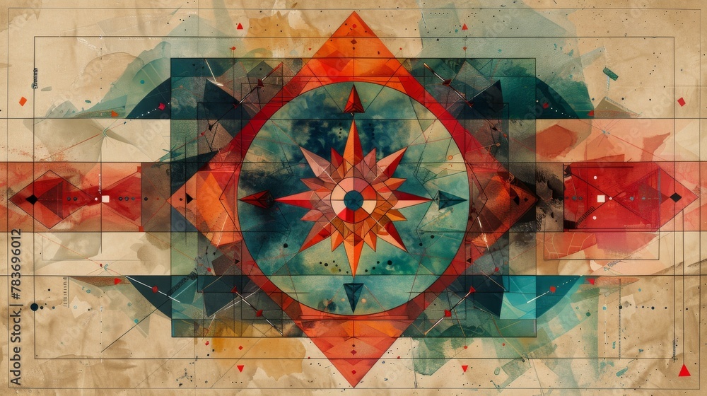 An abstract artwork of quantum leaps and pentacles in combat, featuring ...