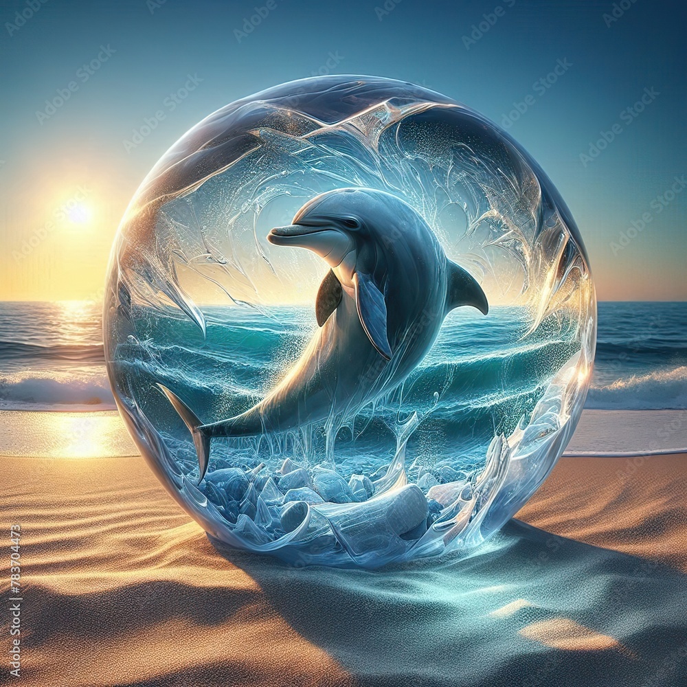 an ice cube sculpture on sand, concealed inside the ice cube is a very ...