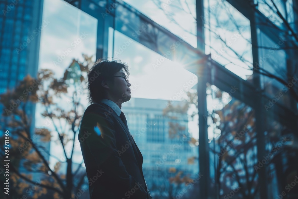 reflection concept - portrait of thoughtful modern male manager with ...