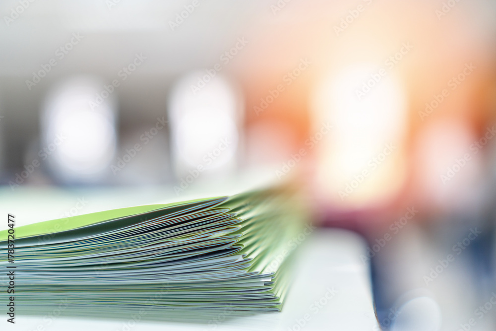 Exam answer sheet pile, blurry application document paperwork stack on ...