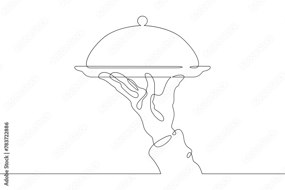 Vecteur Stock The dish has a lid. Covered food tray.One continuous line ...