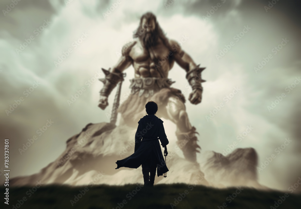 David and Goliath. Bible story of young Shepherd boy defeating a giant ...