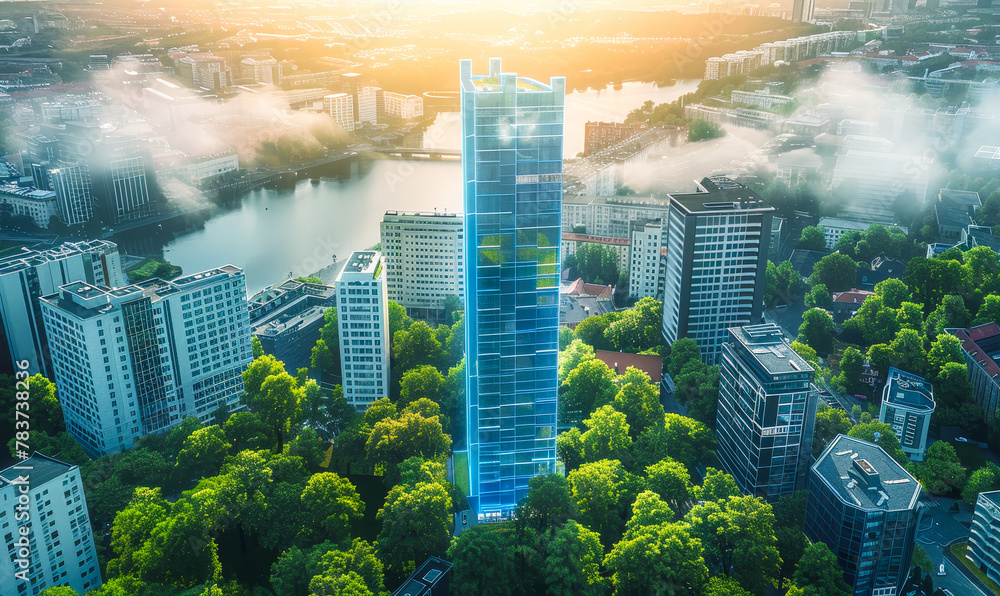 Futuristic Architectural Design Projection Overlay on City Block Under ...