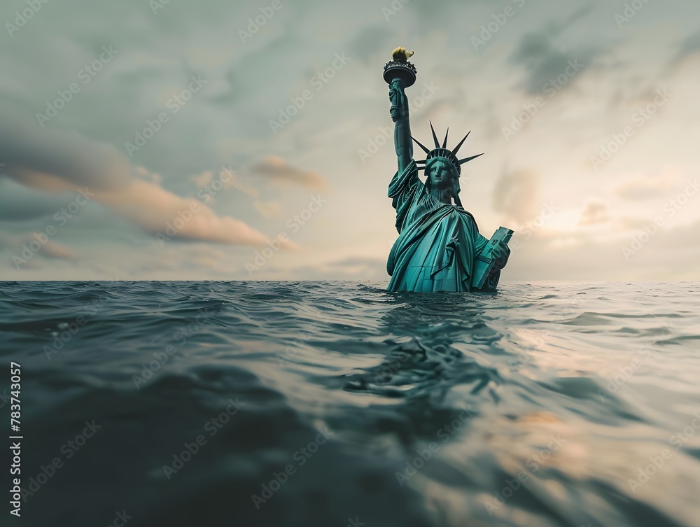 statue of liberty new york underwater flooded, rising high sea level ...