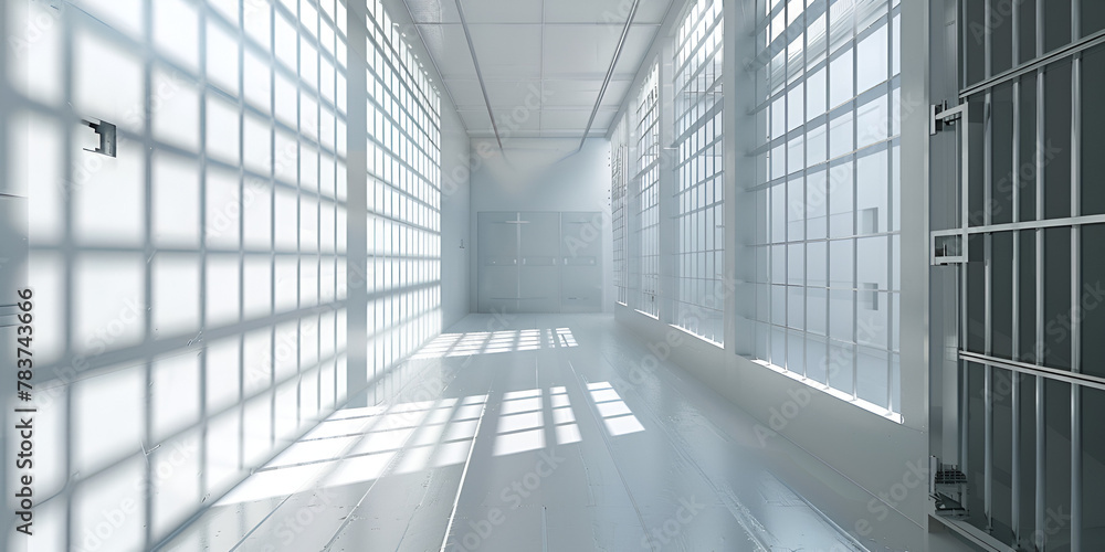 Cell with steel bars Corridor in an abandoned Penitentiary Rows of ...