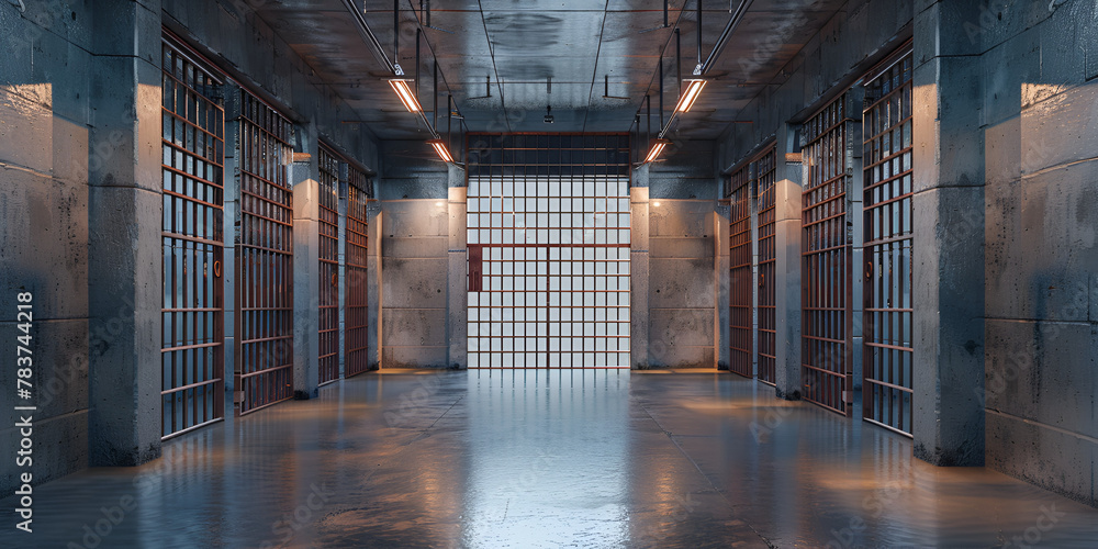 Cell with steel bars Corridor in an abandoned Penitentiary Rows of ...
