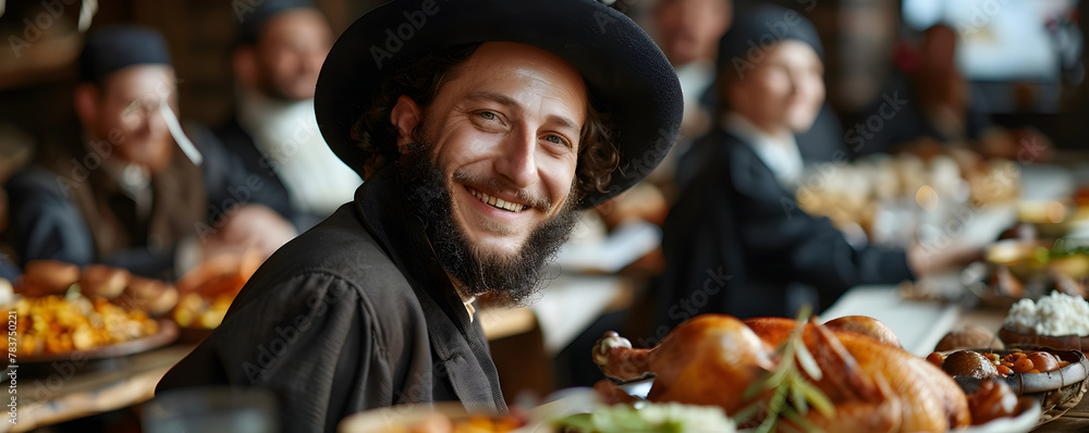 Family Passover dinner seder. Jewish man with kippah sitting at festive ...
