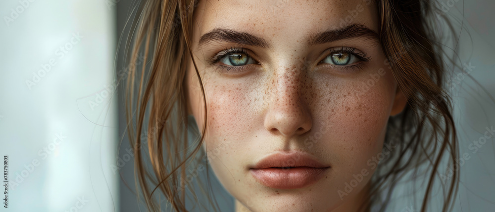 Face of attractive teenage girl without makeup with good skin ...