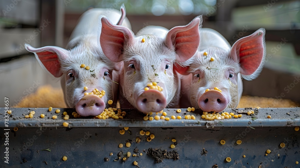 Depiction of Pigs Feeding Together From a Trough Showcasing the ...