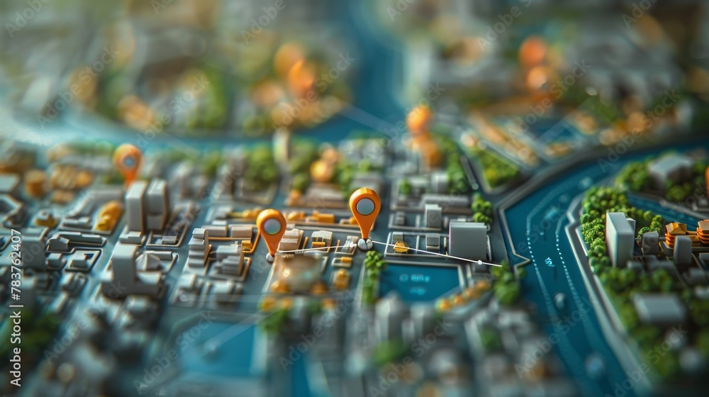 Event Planning: A 3D vector illustration of a detailed map with pins ...
