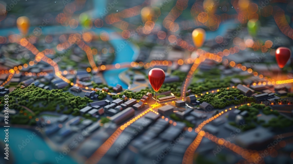 Event Planning: A 3D vector illustration of a map with pins indicating ...