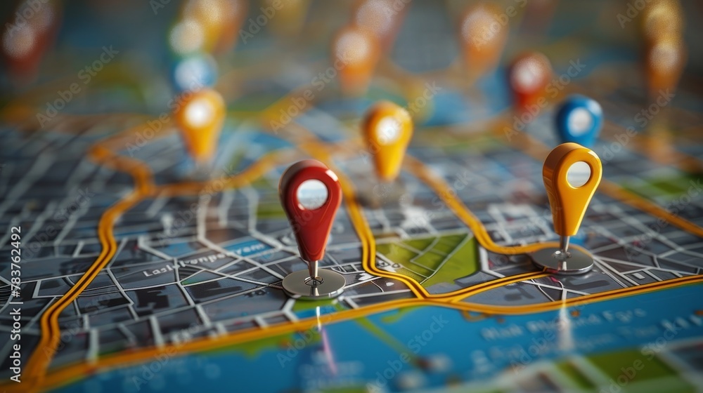 Event Planning: A 3D vector illustration of a map with pins for event ...