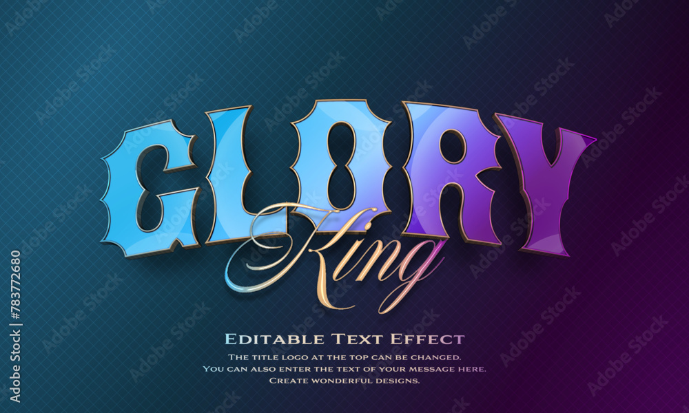 ”Glory King” Editable title logo text style effect in blue, light blue ...